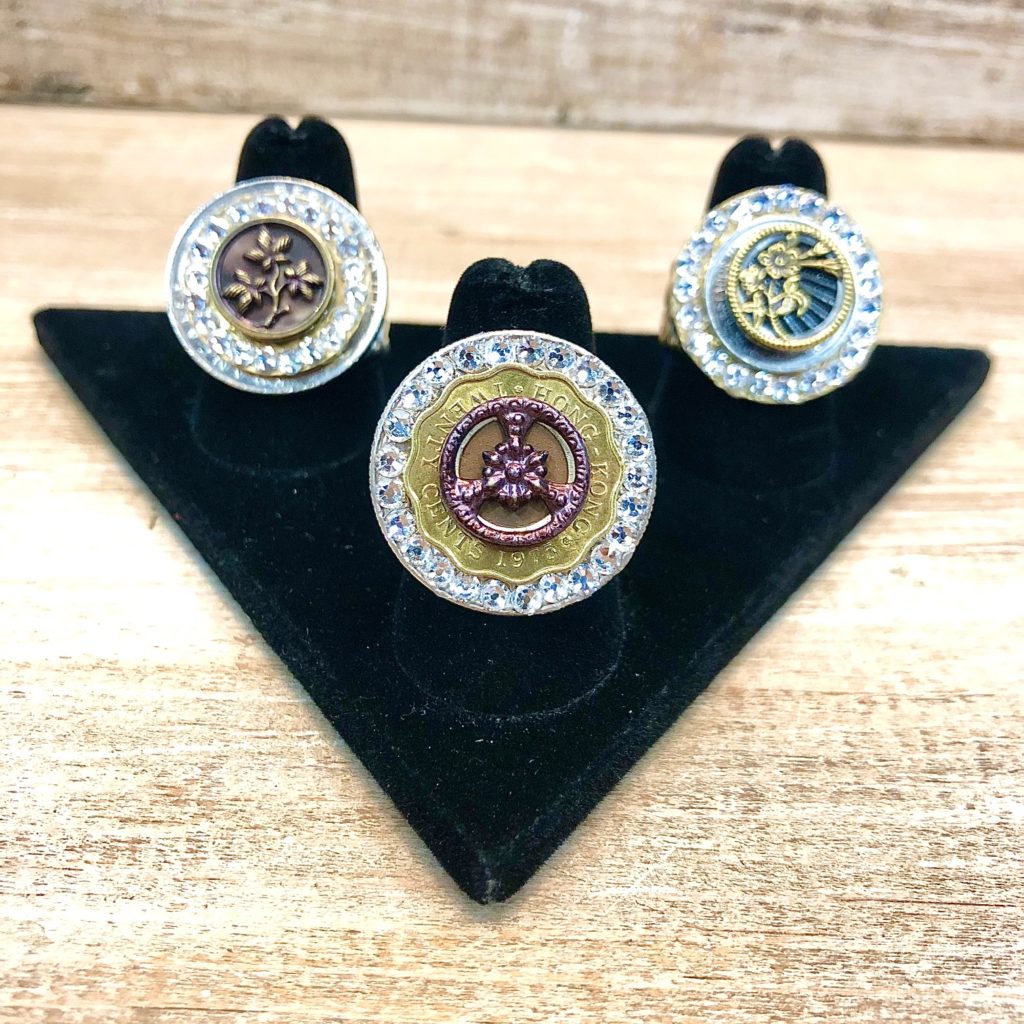 Antique Picture Button Foreign Coin Ring With Bling | lorraine frances